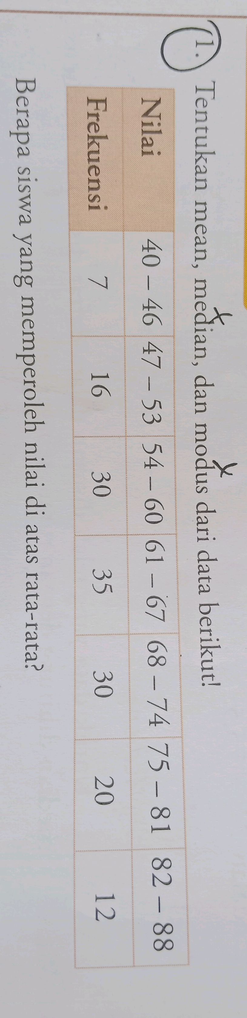 1. Tentukan mean, median, dan modus dari | StudyX