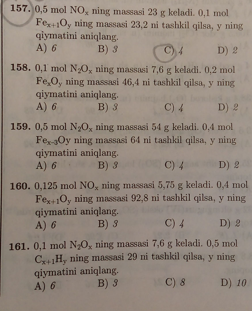 157. 0,5 mol $NO_x$ ning massasi 23 g | StudyX