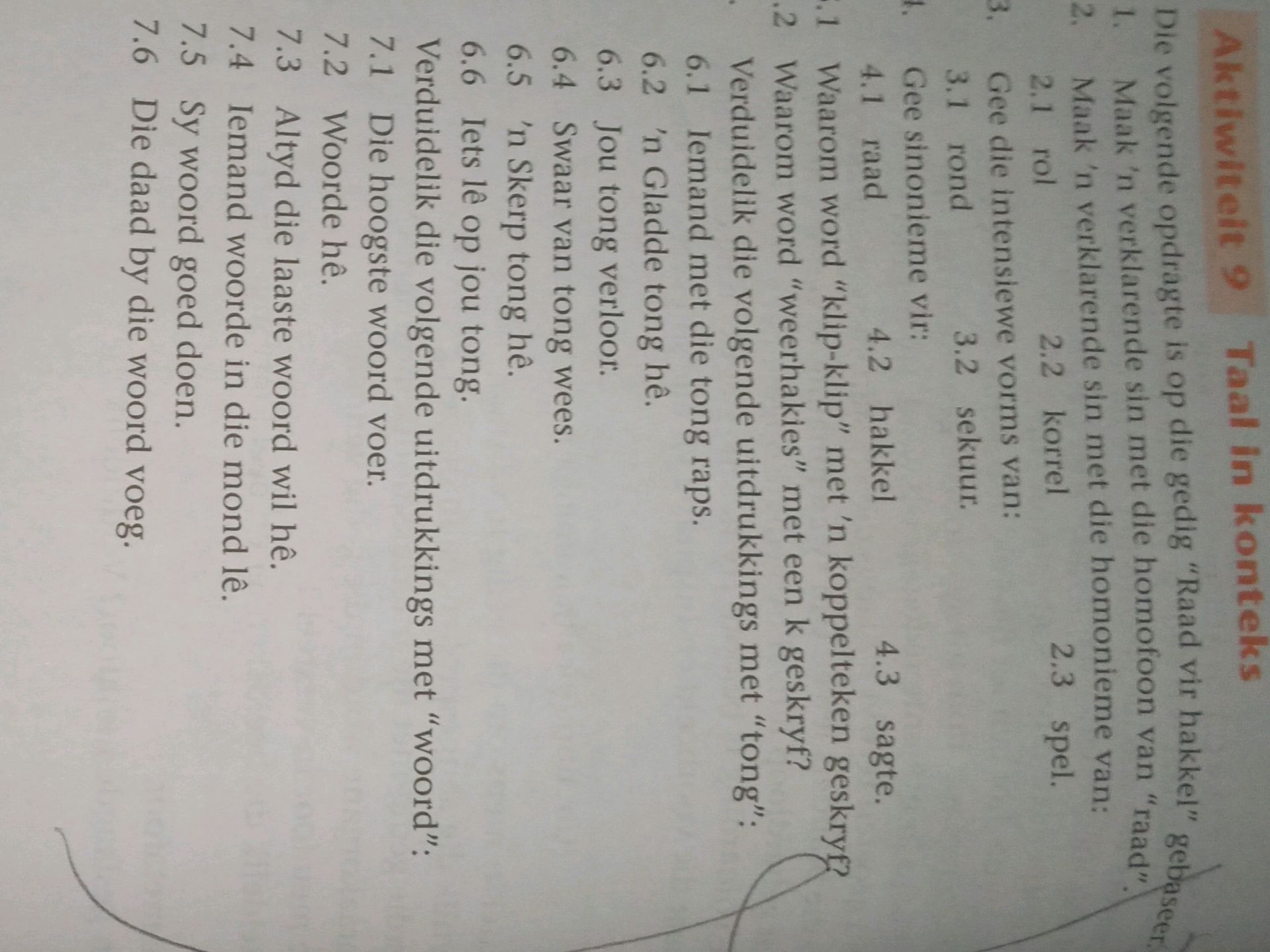 1. Maak 'n verklarende sin met die homofoon | StudyX