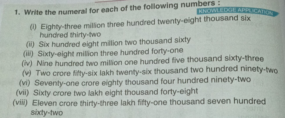 1. Write the numeral for each of the | StudyX