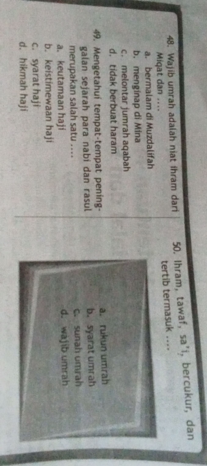 48. Wajib umrah adalah niat ihram dari Miqat | StudyX