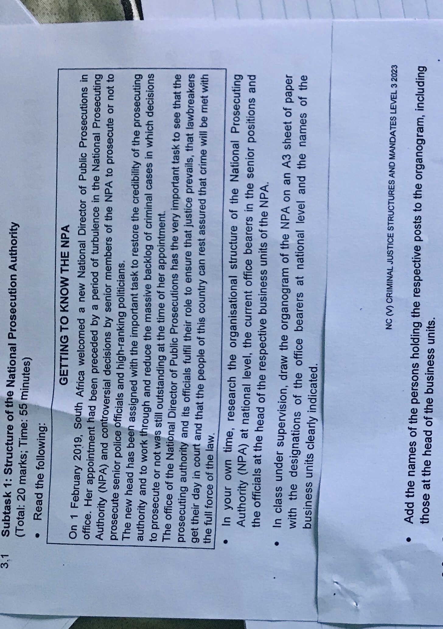 3.1 Subtask 1: Structure of the National | StudyX