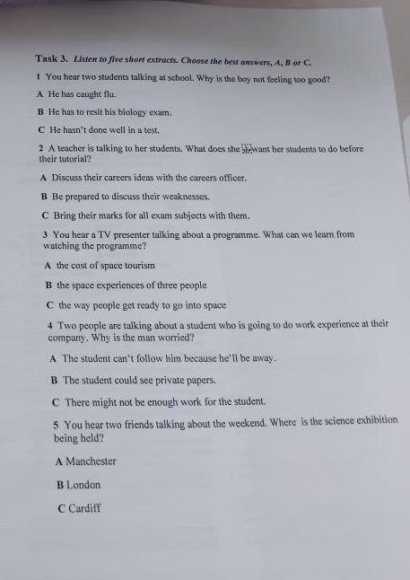 Task 3. Listen to five short extracts. | StudyX