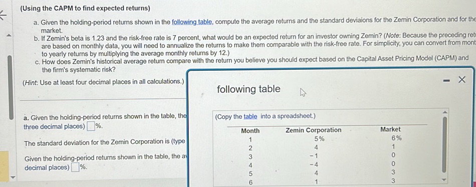 (Using the CAPM to find expected returns) | StudyX