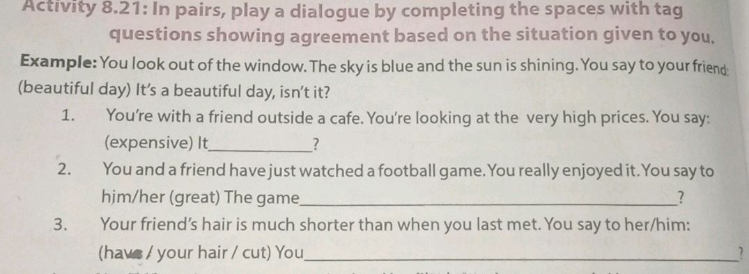 Activity 8.21: In pairs, play a dialogue by | StudyX