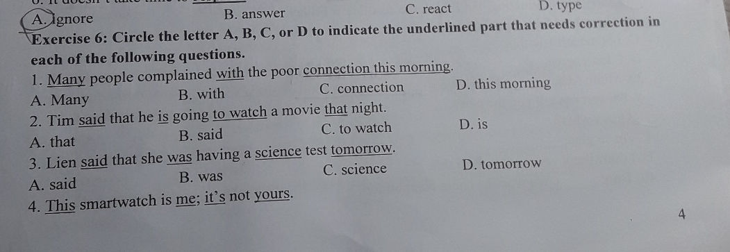 Exercise 6: Circle the letter A, B, C, or D | StudyX