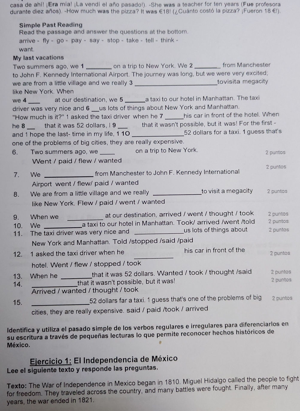 Simple Past Reading Read the passage and | StudyX