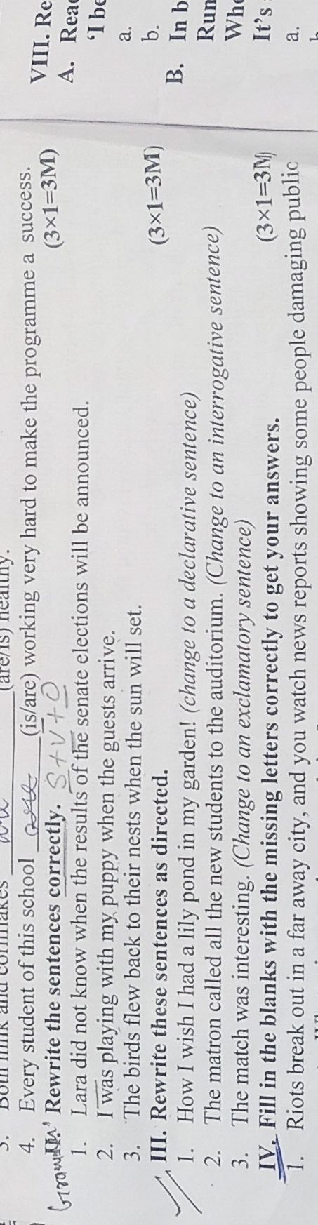 Rewrite the sentences correctly. S+V+O 1. | StudyX