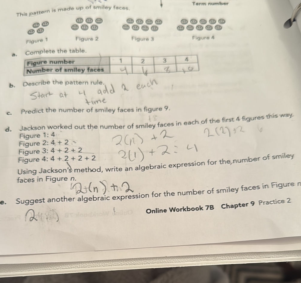 a. Complete the table. | Figure number | 1 | StudyX