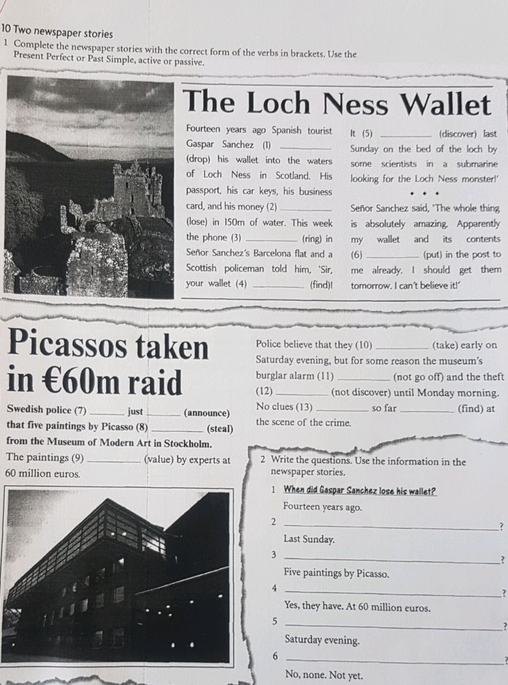 10 Two newspaper stories 1 Complete the | StudyX