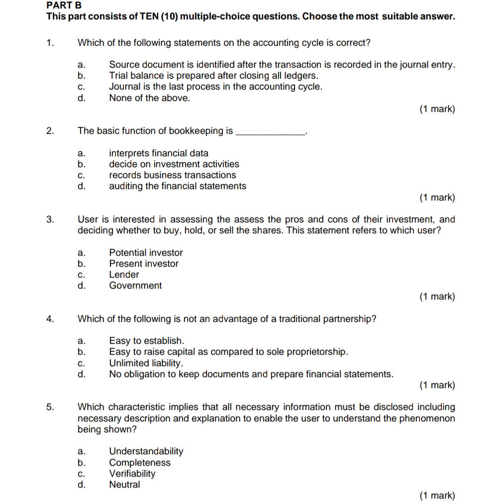 PART B This part consists of TEN (10) | StudyX