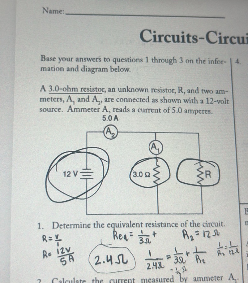 Base your answers to questions 1 through 3 | StudyX