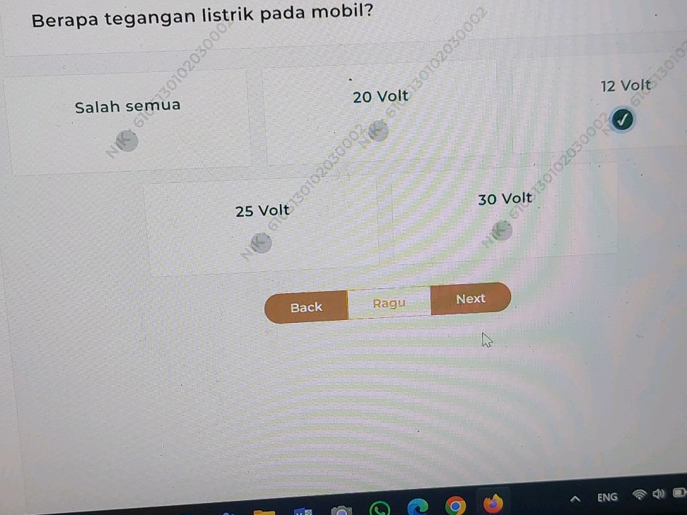 Berapa tegangan listrik pada mobil? Salah | StudyX