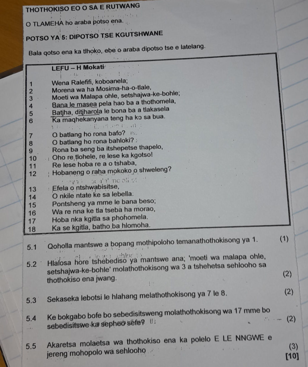 THOTHOKISO EO O SA E RUTWANG O TLAMEHA ho | StudyX