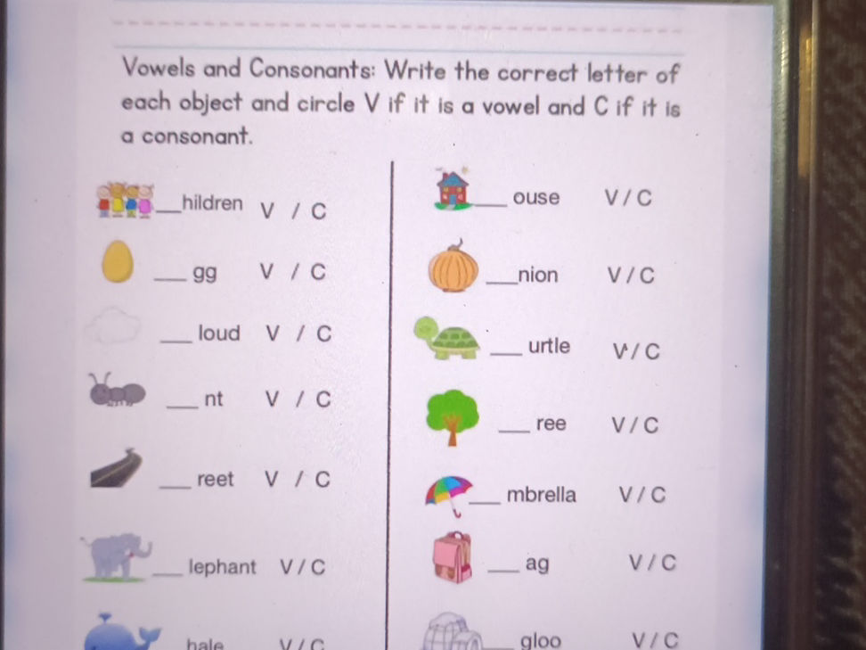 Vowels and Consonants: Write the correct | StudyX