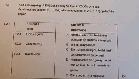 Kies 'n beskrywing uit KOLOM B om by die | StudyX
