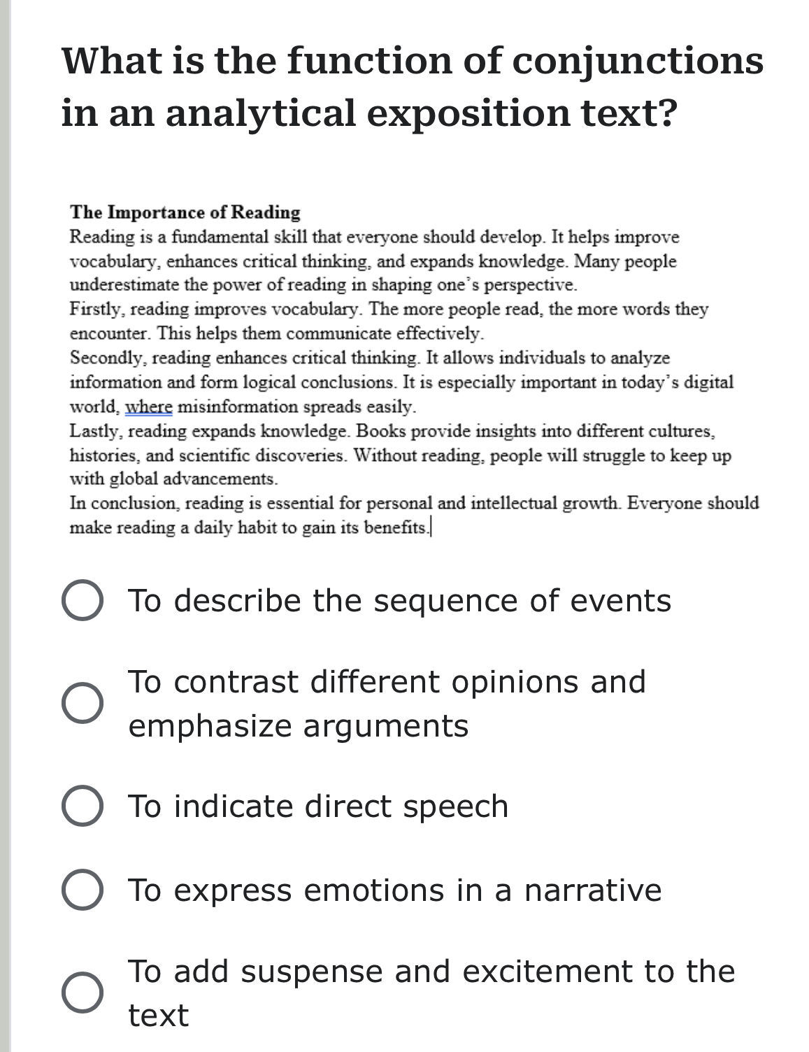 What is the function of conjunctions in an | StudyX