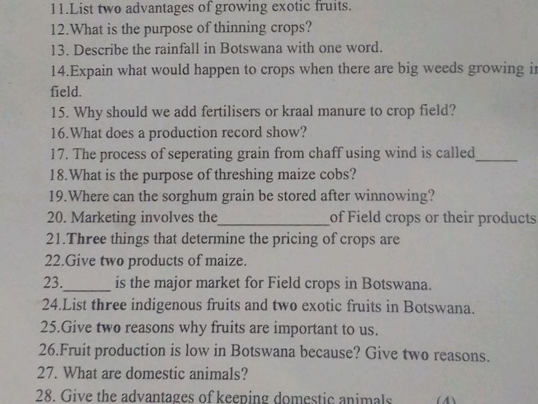 11. List two advantages of growing exotic | StudyX