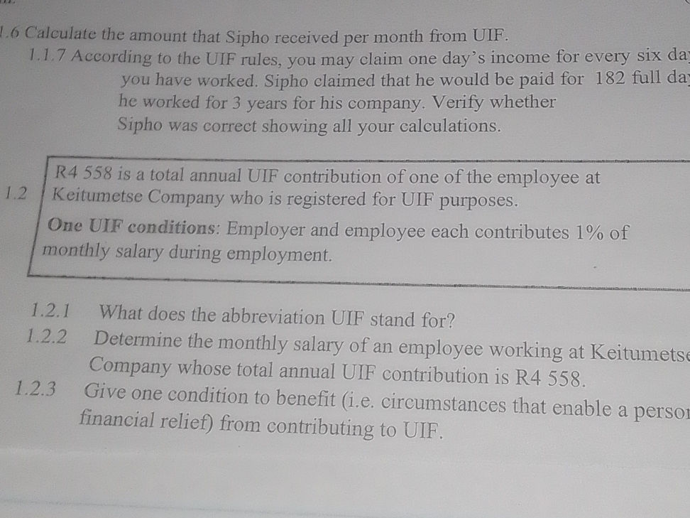 1.6 Calculate the amount that Sipho received | StudyX