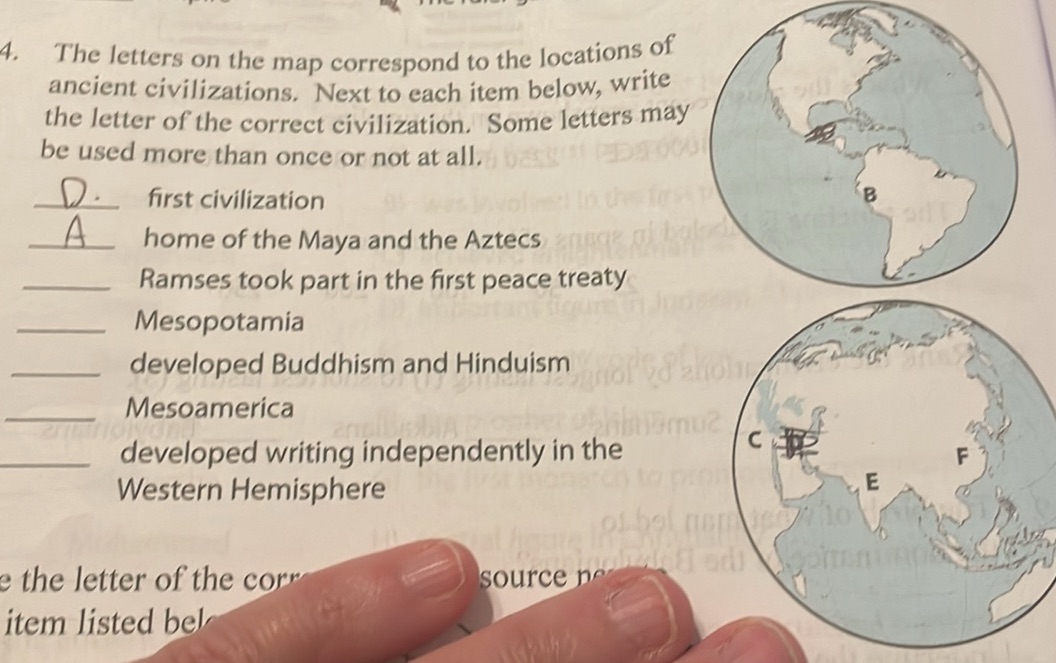 The letters on the map correspond to the | StudyX