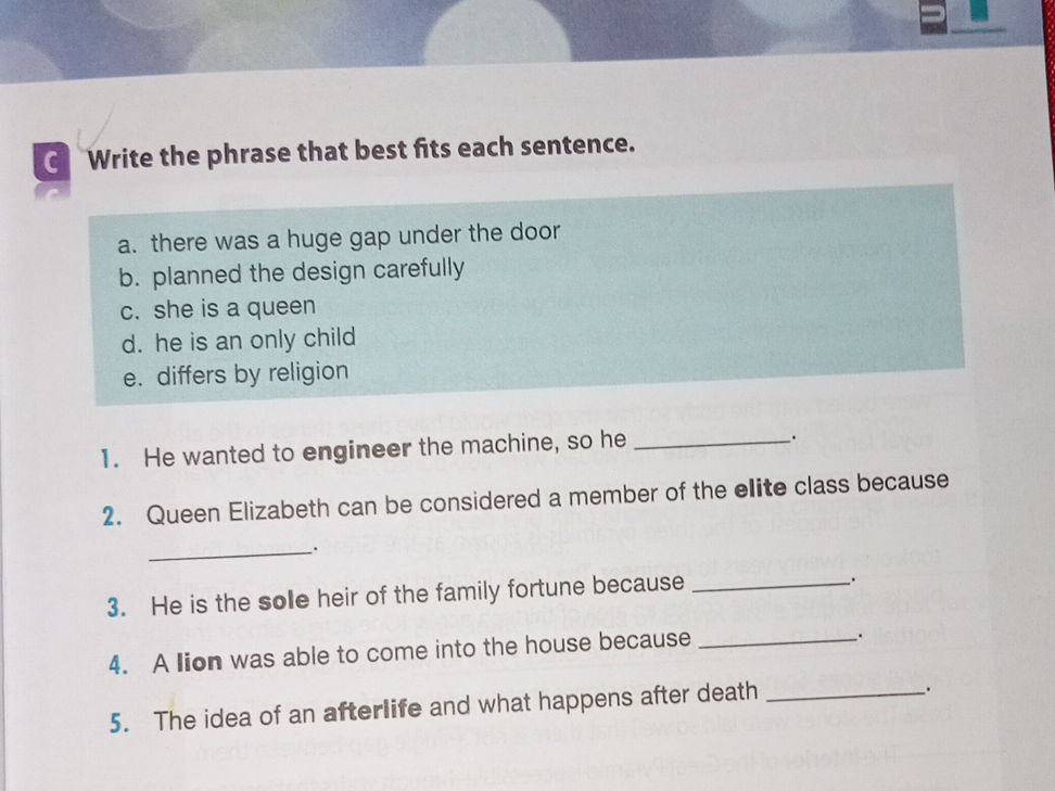 Write the phrase that best fits each | StudyX