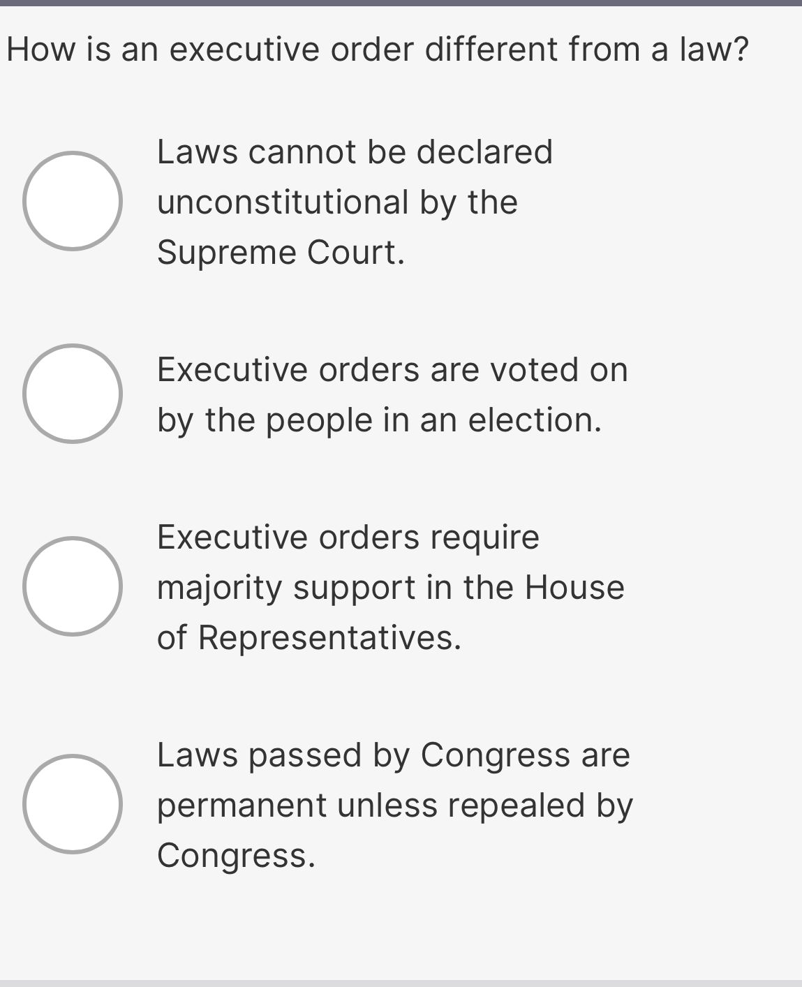 How is an executive order different from a | StudyX