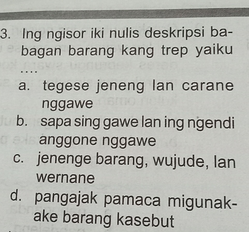 3. Ing ngisor iki nulis deskripsi babagan | StudyX