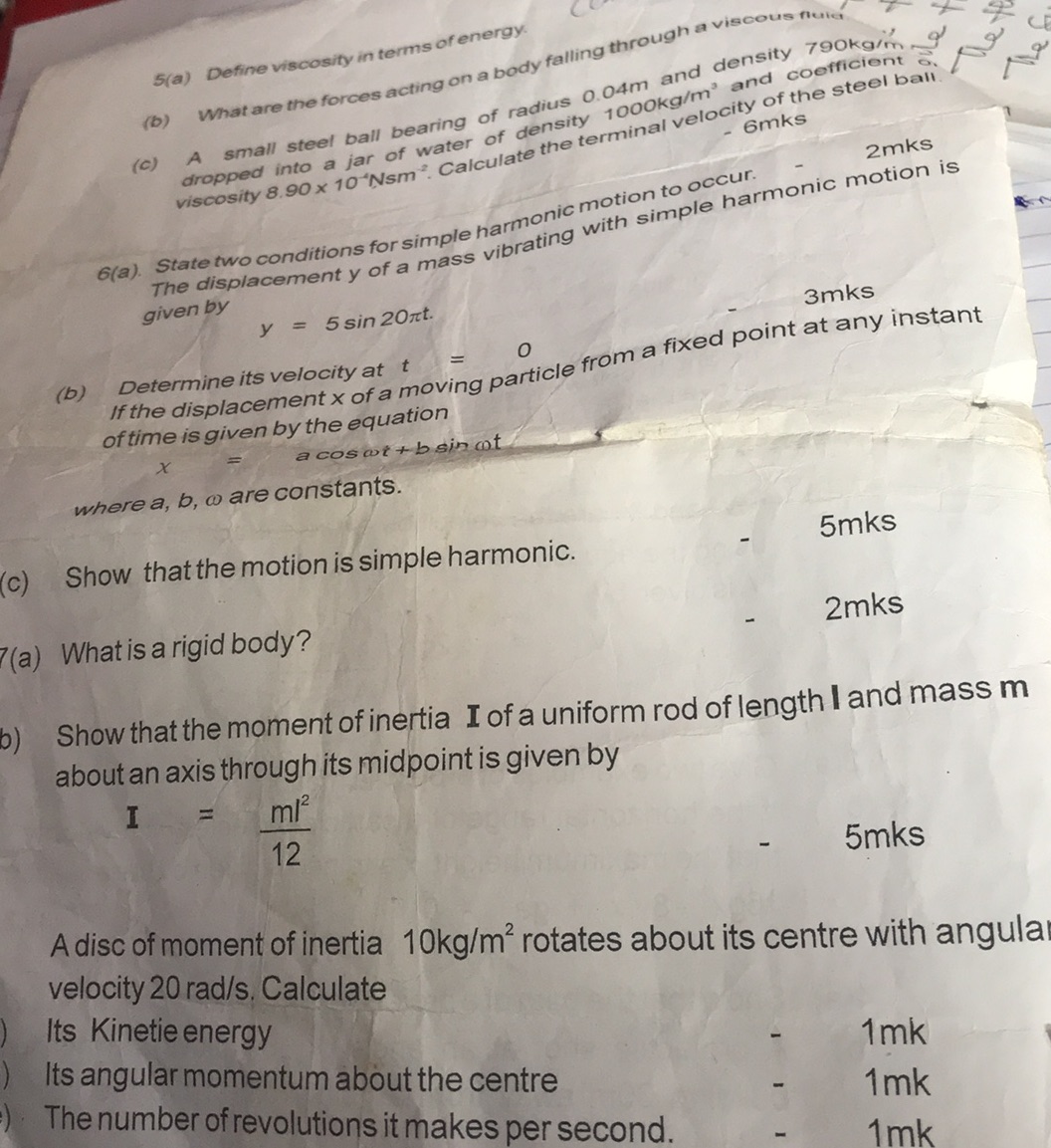 5(a) Define viscosity in terms of energy. | StudyX