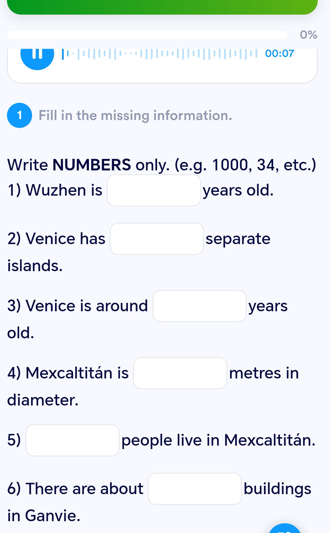 Fill in the missing information. Write | StudyX