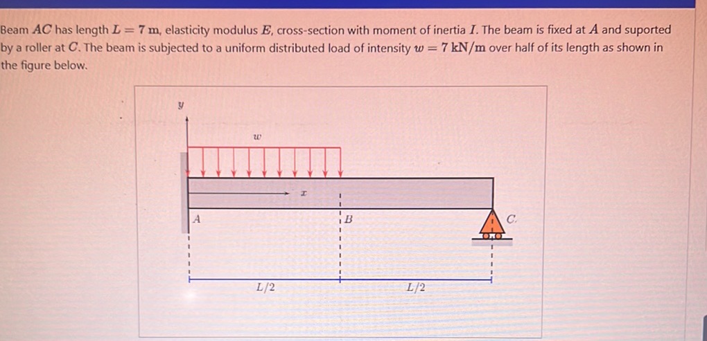 Beam $AC$ has length $L = 7$ m, elasticity | StudyX