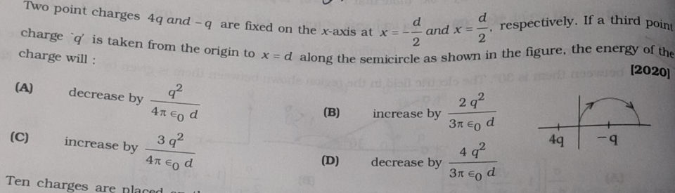 Two point charges 4q and -q are fixed on the | StudyX