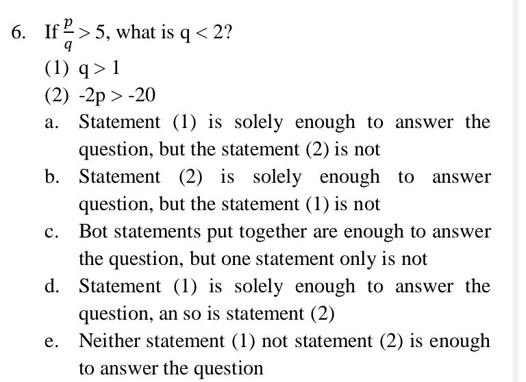 6. If \( {p}{q} > 5\), what is q 1 (2) -2p | StudyX