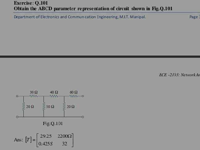 Exercise: Q.101 Obtain the ABCD parameter | StudyX