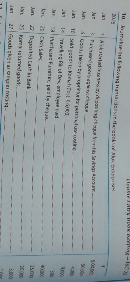 10. Journalise the following transactions in | StudyX