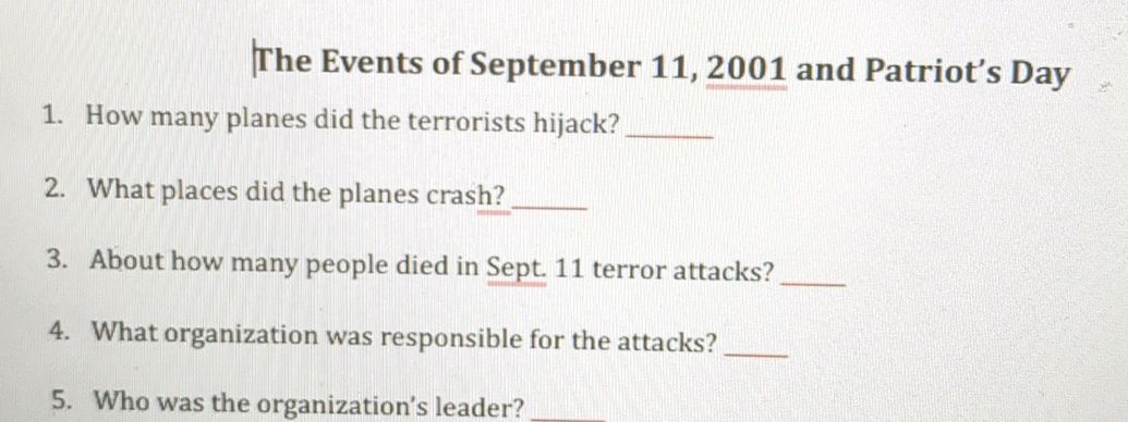 |The Events of September 11, 2001 and | StudyX