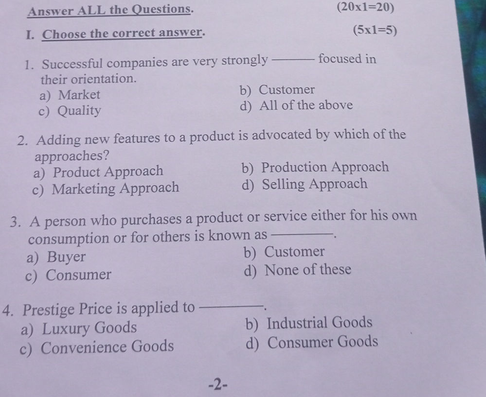 Answer ALL the Questions. I. Choose the | StudyX