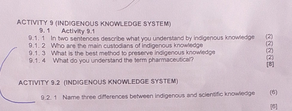 ACTIVITY 9 (INDIGENOUS KNOWLEDGE SYSTEM) 9.1 | StudyX