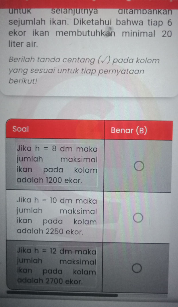 Berilah tanda centang ( ) pada kolom yang | StudyX