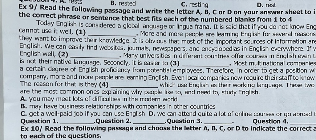 Ex 9/ Read the following passage and write | StudyX