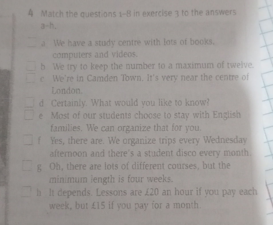 4 Match the questions 1-8 in exercise 3 to | StudyX