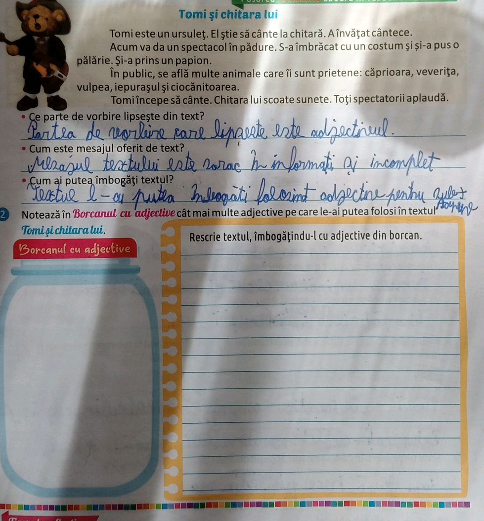 Ce parte de vorbire lipsește din text? | StudyX