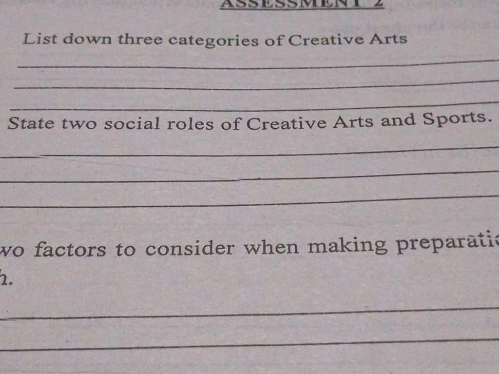 List down three categories of Creative Arts