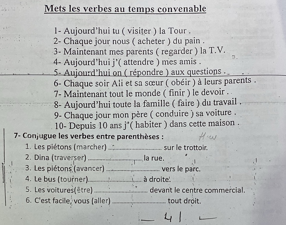 Mets les verbes au temps convenable 1- | StudyX