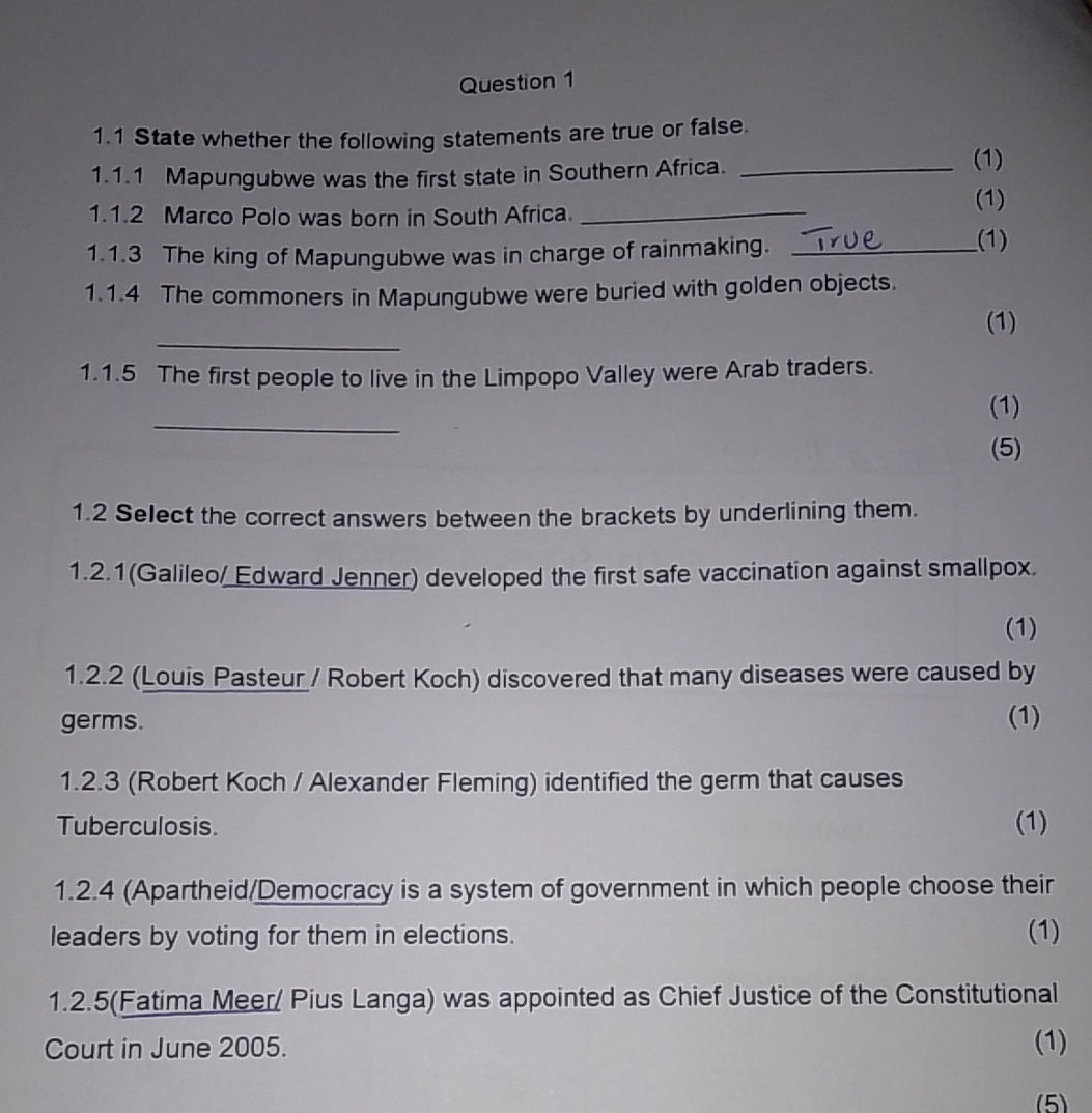 1.1 State whether the following statements | StudyX