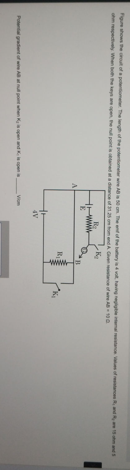Figure shows the circuit of a potentiometer. | StudyX