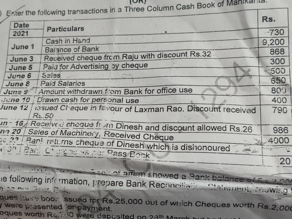 Enter the following transactions in a Three | StudyX