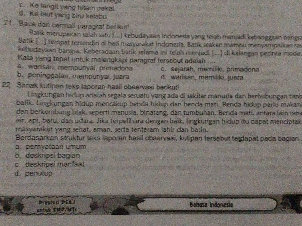 21. Baca dan cermati paragraf berikut! Batik | StudyX