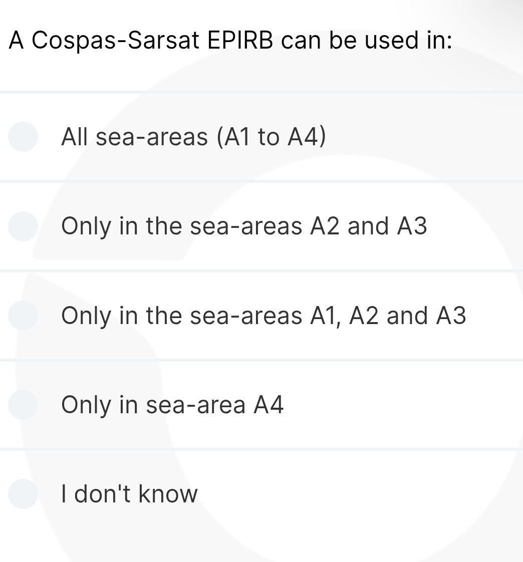A Cospas-Sarsat EPIRB can be used in: All | StudyX