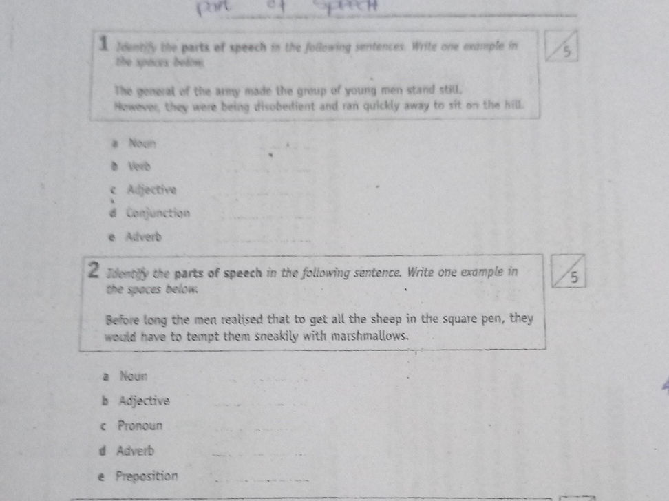 1 Identify the parts of speech in the | StudyX