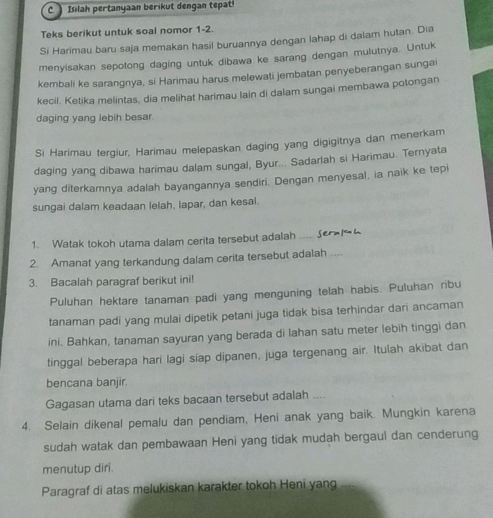 1. Watak tokoh utama dalam cerita tersebut | StudyX